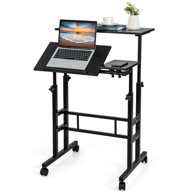 Costway Mobile Standing Desk Laptop Cart w/ Flip-over Desktop Portable ...