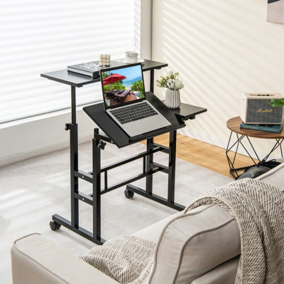 Costway Mobile Standing Desk Laptop Cart w/ Flip-over Desktop Portable ...