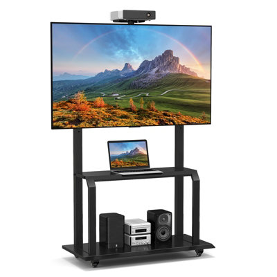 Costway Mobile TV Stand Adjustable Media Console Cart for 32"-80" Flat ...