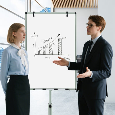 COSTWAY Mobile Whiteboard 100 x 65cm Height-Adjustable Dry Erase Board ...
