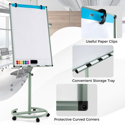 COSTWAY Mobile Whiteboard 100 x 65cm Height-Adjustable Dry Erase Board ...