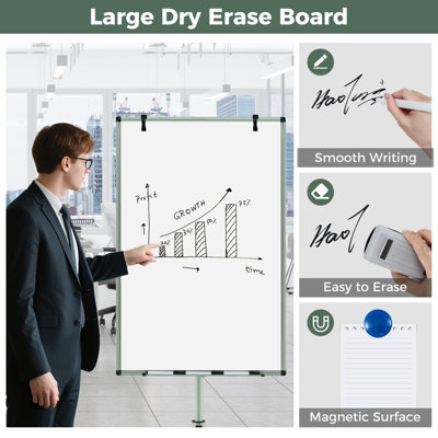 COSTWAY Mobile Whiteboard 100 x 65cm Height-Adjustable Dry Erase Board ...