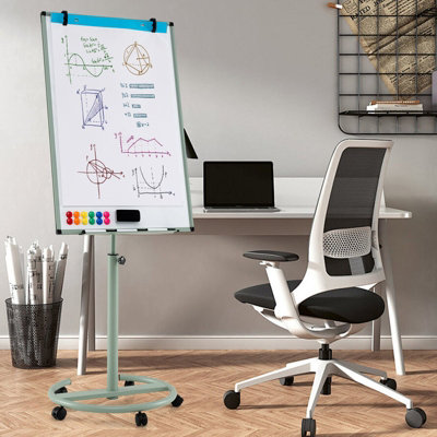 COSTWAY Mobile Whiteboard 100 x 65cm Height-Adjustable Dry Erase Board ...