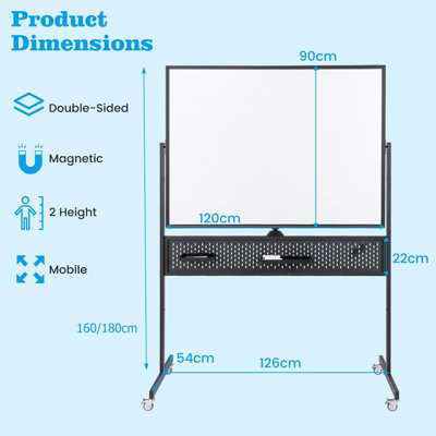 COSTWAY Mobile Whiteboard 120 x 90 CM Double Sided Dry Erase Board with Stand