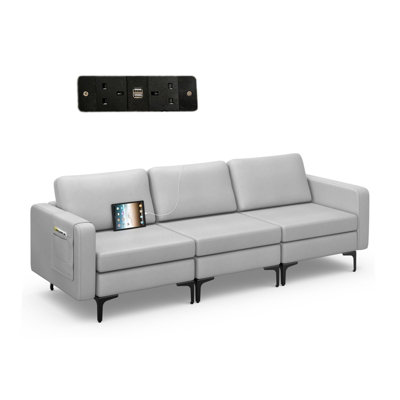 Costway Modern 3-Seat Sofa Upholstered Modular Sofa Couch w/ USB ...