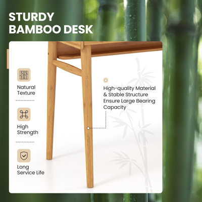Costway Modern Bamboo Computer Desk Study Writing Desk Workstation W/ 2 ...