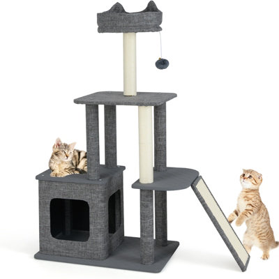 COSTWAY Modern Cat Tree for Indoor Cats 117CM Cat Tower w/ Scratching ...