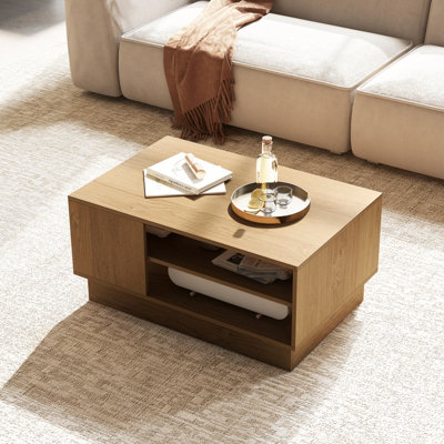COSTWAY Modern Coffee Table 86cm Long Rectangle Center Table w/ Shelves ...