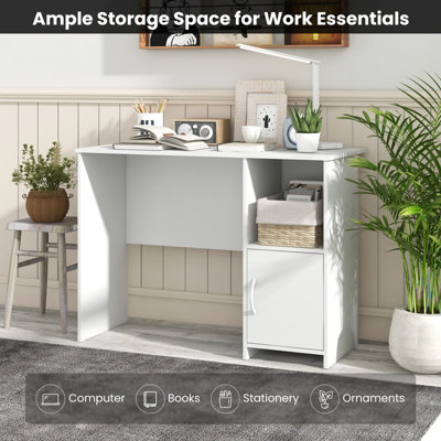 Costway Modern Computer Desk Home Office Writing Study Desk w/ Cable Holes