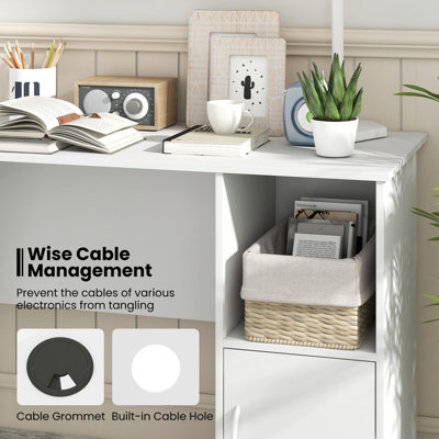 Costway Modern Computer Desk Home Office Writing Study Desk w/ Cable Holes