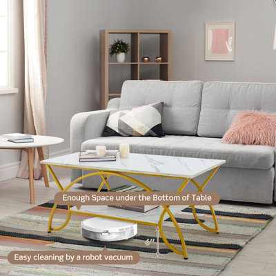 Costway Modern Faux Marble Coffee Table 2-Tier Rectangular Accent Table Chic Cocktail