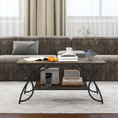 Costway Modern Faux Marble Coffee Table 2-Tier Rectangular Accent Table Chic Cocktail