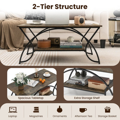 Costway Modern Faux Marble Coffee Table 2-Tier Rectangular Accent Table Chic Cocktail