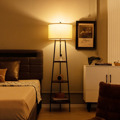Costway Modern Floor Lamp Corner Standing Lamp Tall Bookshelf Light with 3 tier Shelves
