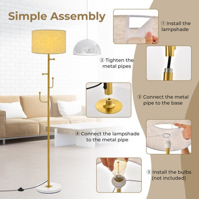 Costway Modern Floor Lamp with Coat Rack Freestanding Lamp W/ 5 Hooks ...