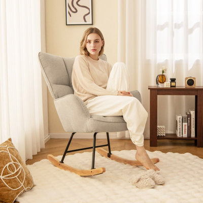 Costway Modern Linen Rocking Accent Chair Upholstered Glider Rocker ...