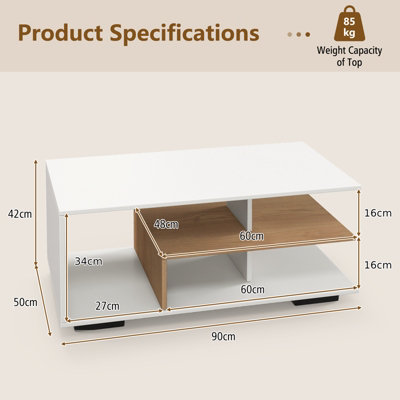 Costway Modern Rectangular Center Table Wooden Coffee Table w/ L-shaped ...