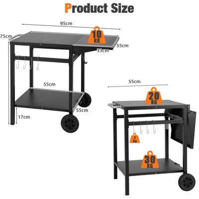 Costway Movable Grill Dining Cart Double-Shelf Pizza Oven Serving ...