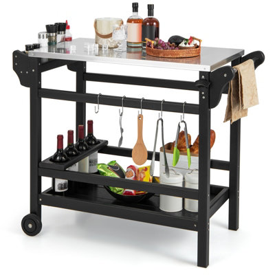 Costway Movable Outdoor Dining Cart Table HDPE Pizza Oven Stand Cooking ...