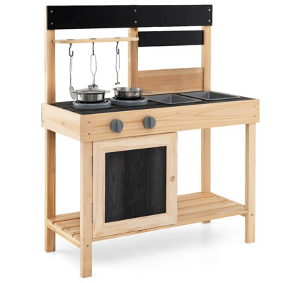 COSTWAY Mud Kitchen Playset Outdoor Kids Play Kitchen w/ 2 Removable Sinks