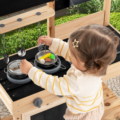 COSTWAY Mud Kitchen Playset Outdoor Kids Play Kitchen w/ 2 Removable Sinks