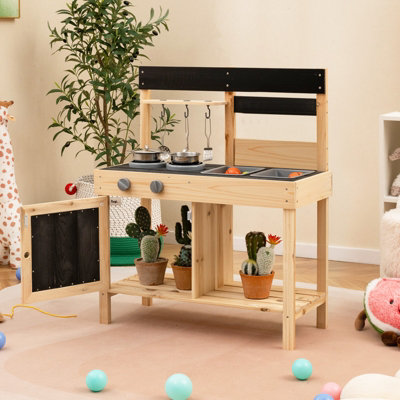 COSTWAY Mud Kitchen Playset Outdoor Kids Play Kitchen w/ 2 Removable Sinks