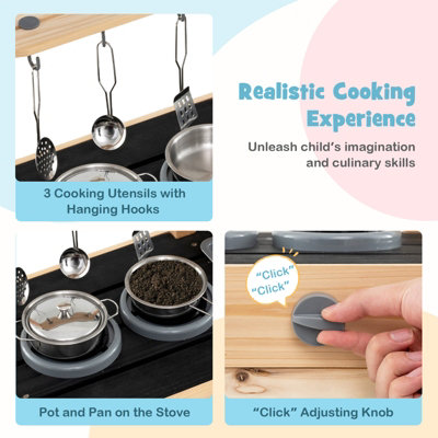 COSTWAY Mud Kitchen Playset Outdoor Kids Play Kitchen w/ 2 Removable Sinks