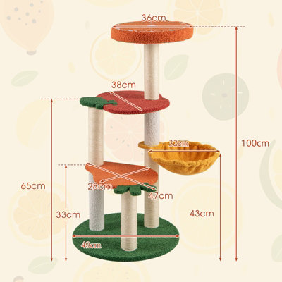 COSTWAY Multi-level Cat Tree Cute Fruit World Cat Tower w/Fruit-shaped ...