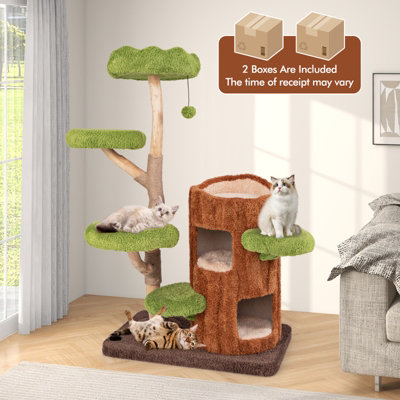 COSTWAY Multi-level Cat Tree Tree Hole Designed Cat Tower w/ Double ...