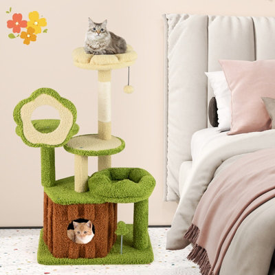 COSTWAY MULTI-LEVEL KITTY TOWER CUTE CAT TREE FOR ADULT CATS WITH CONDO ...