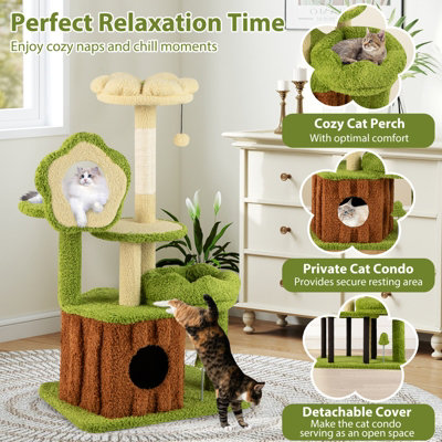 COSTWAY MULTI-LEVEL KITTY TOWER CUTE CAT TREE FOR ADULT CATS WITH CONDO ...