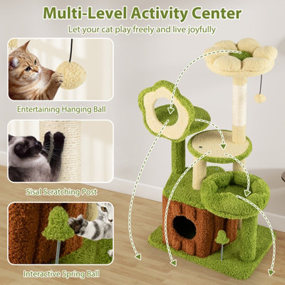 COSTWAY Multi-level Kitty Tower Cute Cat Tree for Adult Cats with Condo ...