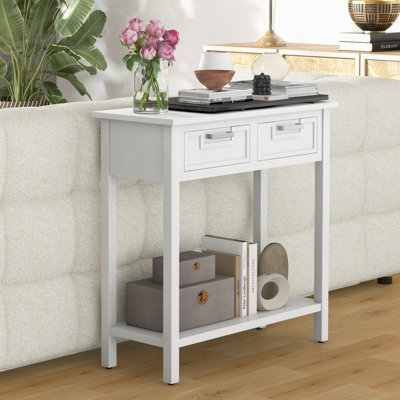 Costway Narrow Console Table Accent Sofa Table Entryway w 2 Drawers Shelf