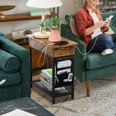 Narrow end table with lamp store