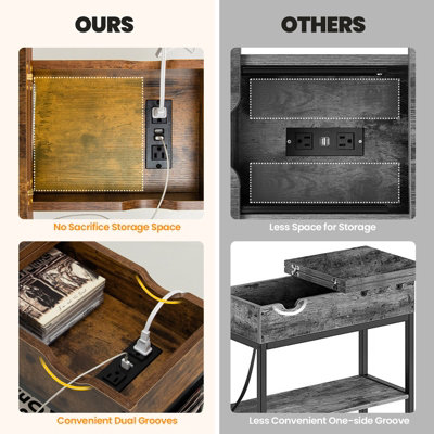 Costway Narrow Side Table Flip Top End Table Nightstand w/ Charging ...