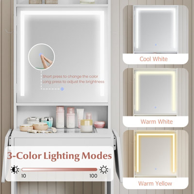COSTWAY Narrow Vanity Table w/ Lights Compact Makeup Dressing Table w ...