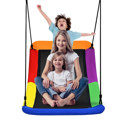 Costway Nest Swing Square Kids Swings Adjustable Hanging Ropes Outdoor ...