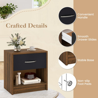 COSTWAY Nightstand w/ Drawer 3-Tier Bedside Table Compact Floor Sofa ...