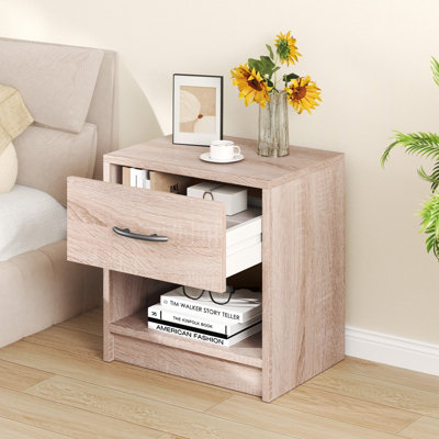 Buy COSTWAY Nightstand w/ Drawer 3-Tier Bedside Table Compact Floor ...
