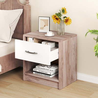 COSTWAY Nightstand w/ Drawer 3-Tier Bedside Table Compact Floor Sofa ...