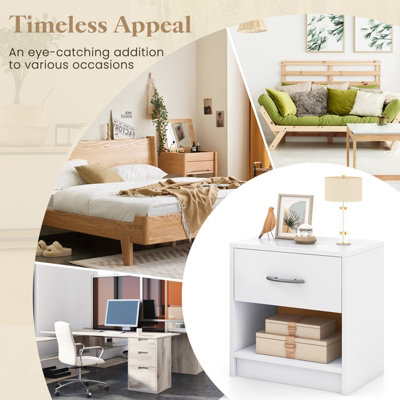 COSTWAY Nightstand w/ Drawer 3-Tier Bedside Table Compact Floor Sofa ...