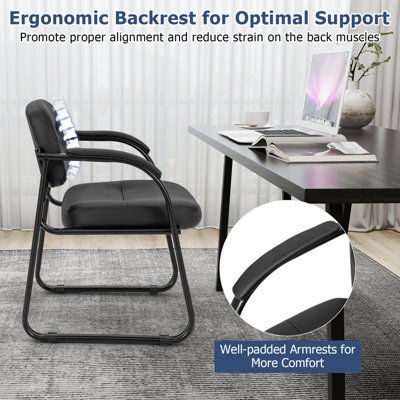 COSTWAY Office Guest Chair Set of 2 Reception Chairs with Padded Armrests