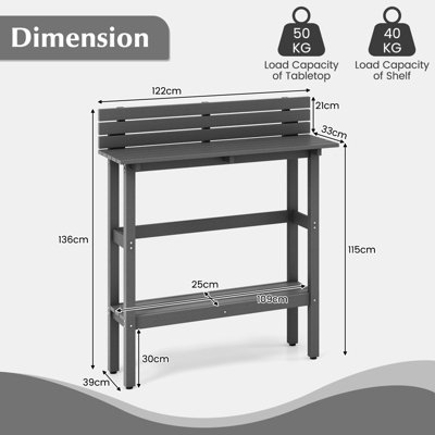 Costway Outdoor Bar Table 122cm Patio Pub Height Table Narrow Dining ...