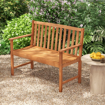 Costway Outdoor Bench Eucalyptus Wood Frame Patio Bench Slatted ...