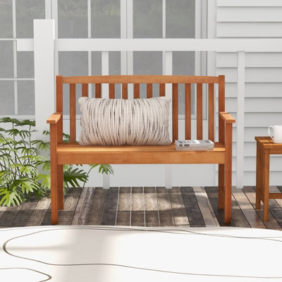 Costway Outdoor Bench Eucalyptus Wood Frame Patio Bench Slatted ...