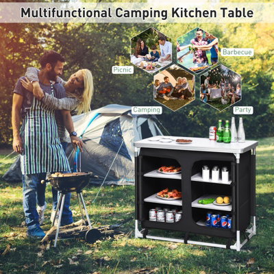 Costway Outdoor Camping Cooking Table Storage Organizer Portable ...