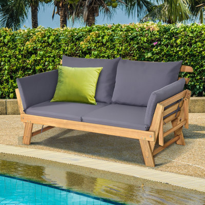 Costway Outdoor Daybed Patio Convertible Couch Sofa Bed Wood Folding ...
