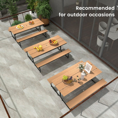 Costway Outdoor Dining Table & 2 Benches Picnic Table Bench Set w ...