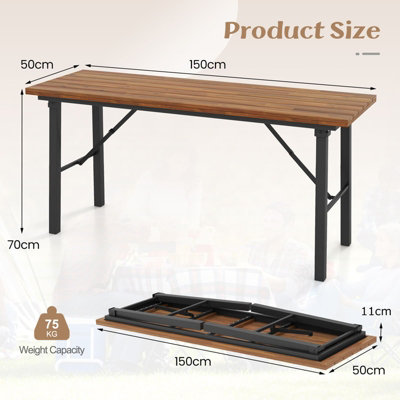 COSTWAY Outdoor Dining Table for 4-6 Foldable 150cm Narrow Patio Table ...