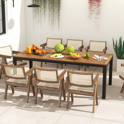 Costway Outdoor Dining Table for 8 Acacia Wood Patio Bistro Table w ...